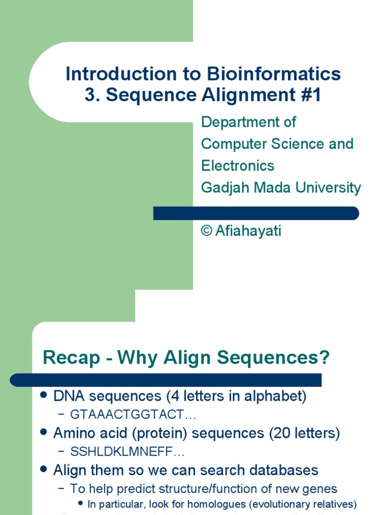 Introduction To Bioinformatics 3. Sequence Alignment #1 | PDF ...