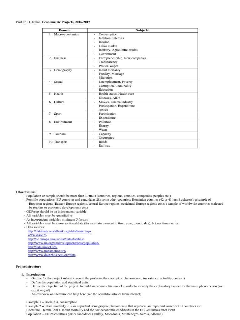 Structure Project Topics For Projects 2016 | PDF | Econometrics ...