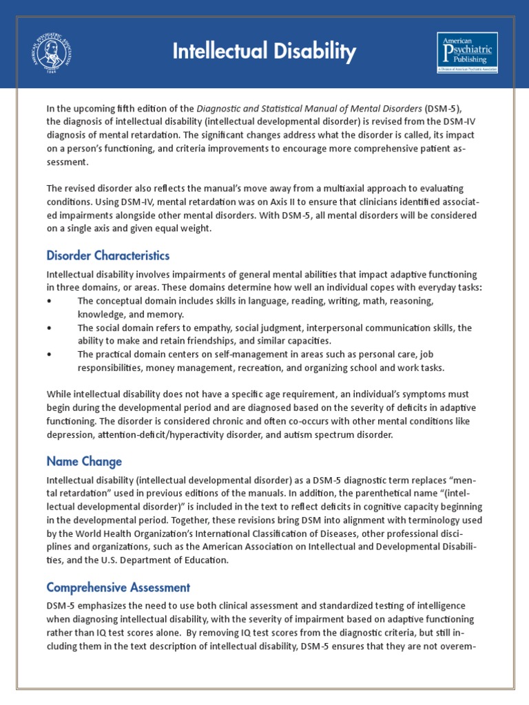 Intellectual Disability Fact Sheet PDF | PDF | Dsm 5 | Intellectual ...