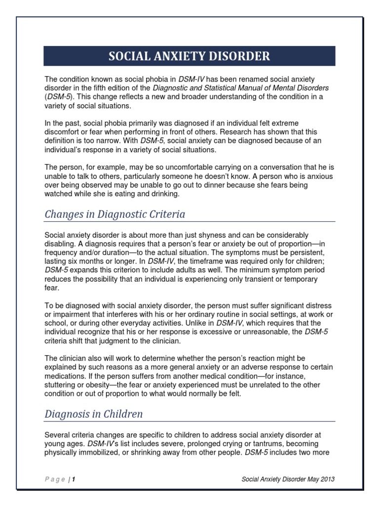 Social Anxiety Disorder Fact Sheet PDF | PDF | Mental Disorder ...