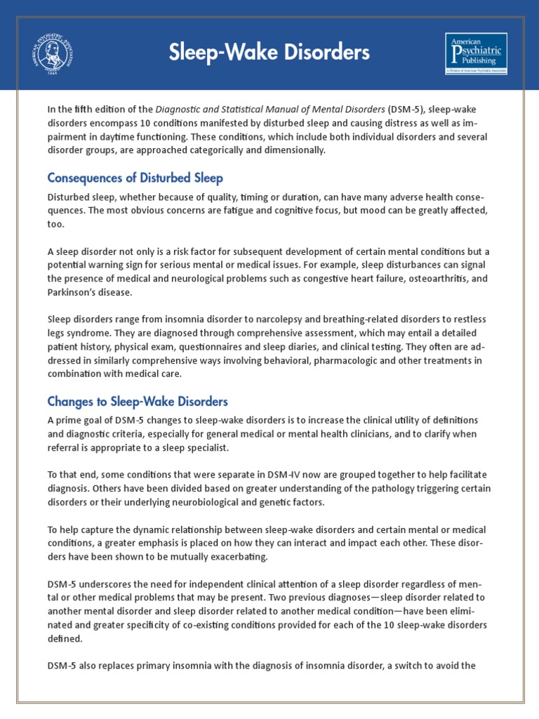 Sleep-Wake Disorders Fact Sheet PDF | Sleep Disorder | Dsm 5