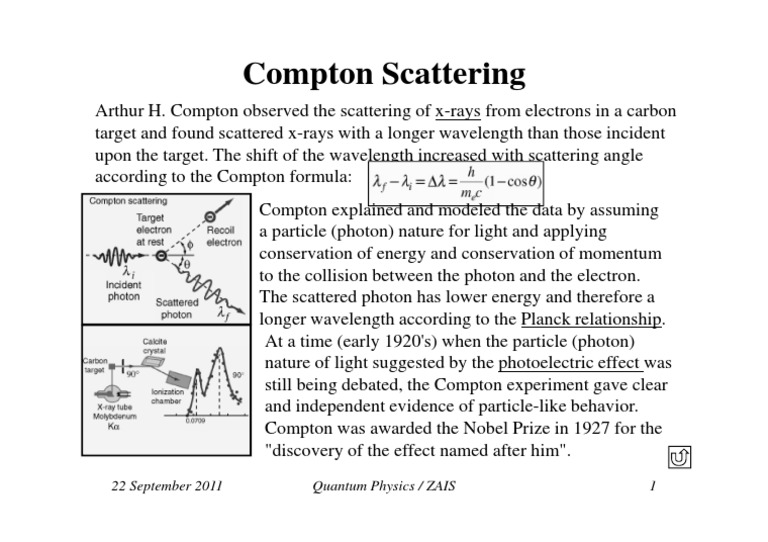 Compton Scattering: 22 September 2011 Quantum Physics / ZAIS 1 | PDF
