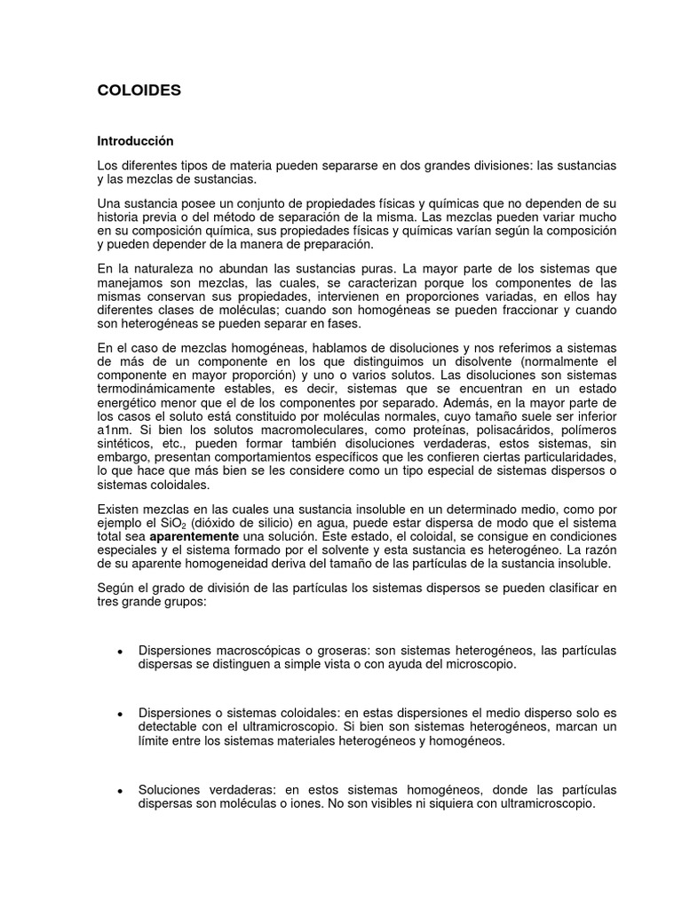 Coloides | PDF | Coloide | Emulsión