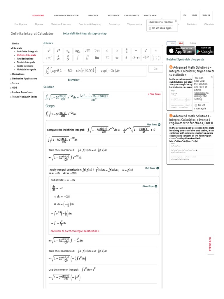 Definite Integral Calculator - Symbolab | PDF | Trigonometric Functions ...