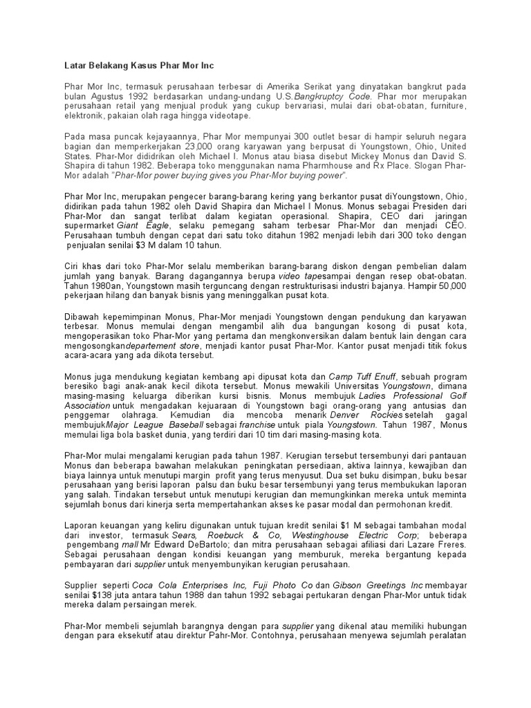 Latar Belakang Kasus Phar Mor Inc | PDF