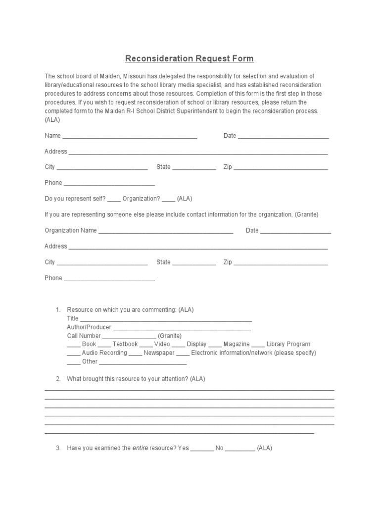 Reconsideration Request Form | PDF
