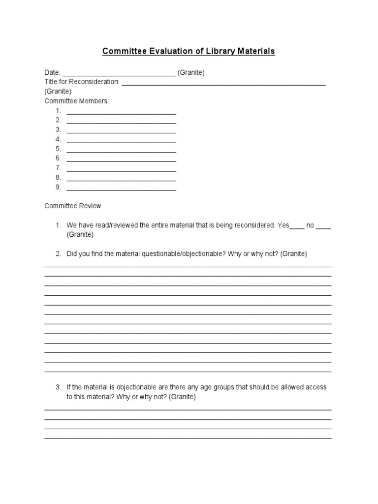 Committee Evaluation of Library Materials | PDF