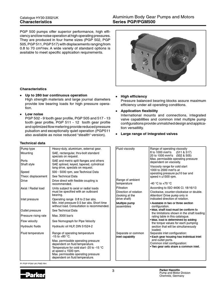Parker 3349112014 PGP511 Series, Pgp511a0140ab1h2vf5f3b1b1 | PDF | Gear ...