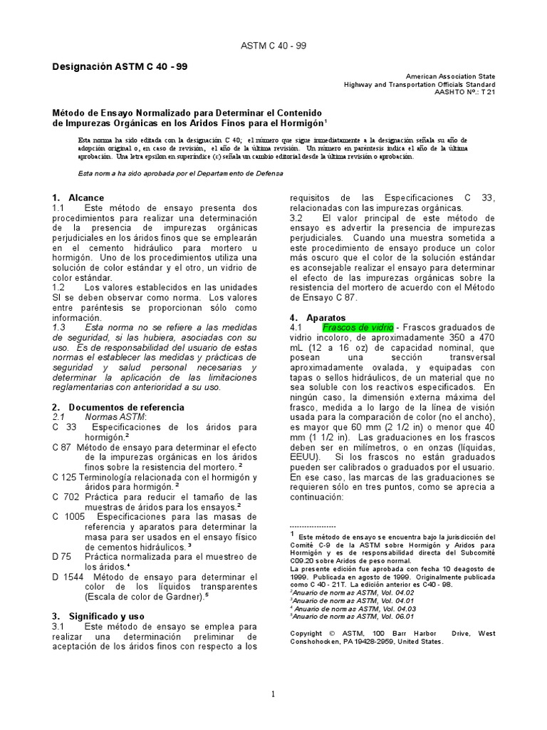 ASTM C 40 - 99 | Color | Hormigón