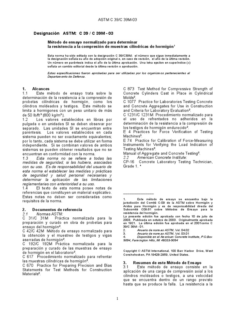 Astm C 39-03 | PDF | Calibración | Esfera
