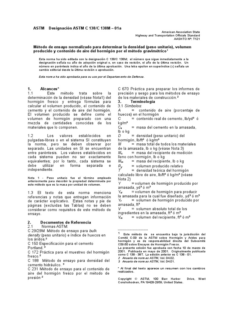 ASTM C 138-01a | PDF