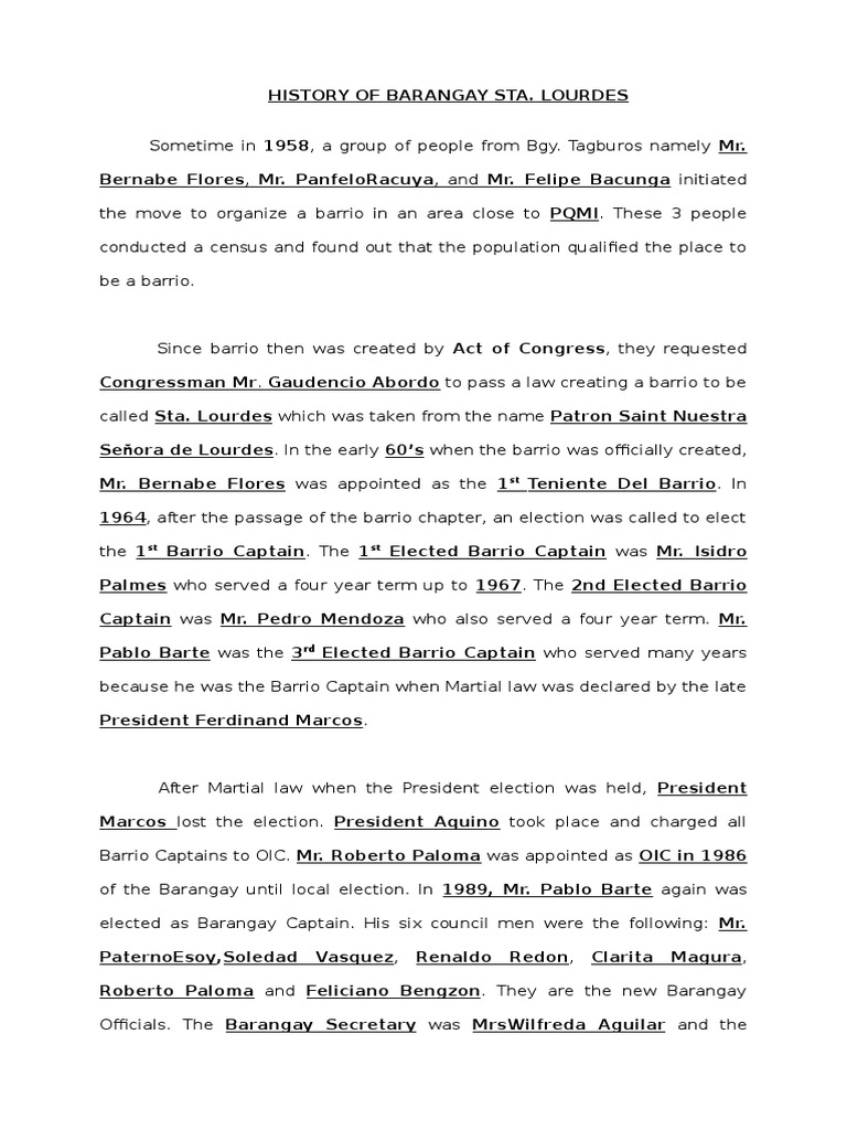 History of Barangay Sta. Lourdes, Puerto Princesa City | PDF | Philippines