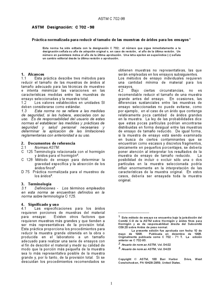 Astm C 702-98 | PDF | Muestreo (Estadísticas) | Laboratorios