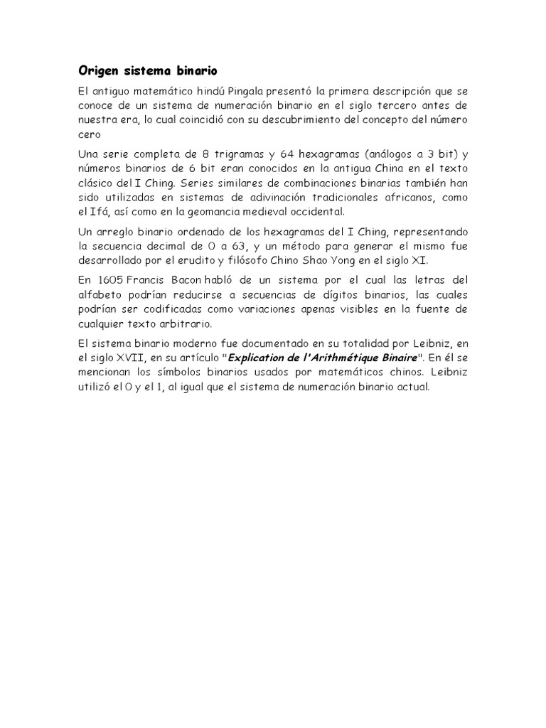 Historia y Uso del Sistema Binario | PDF | Notación Matemática ...