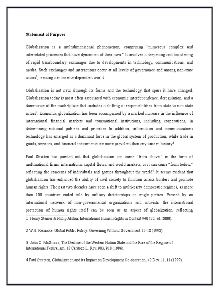 Statement of Purpose ITL | PDF | Globalization | Economic Globalization