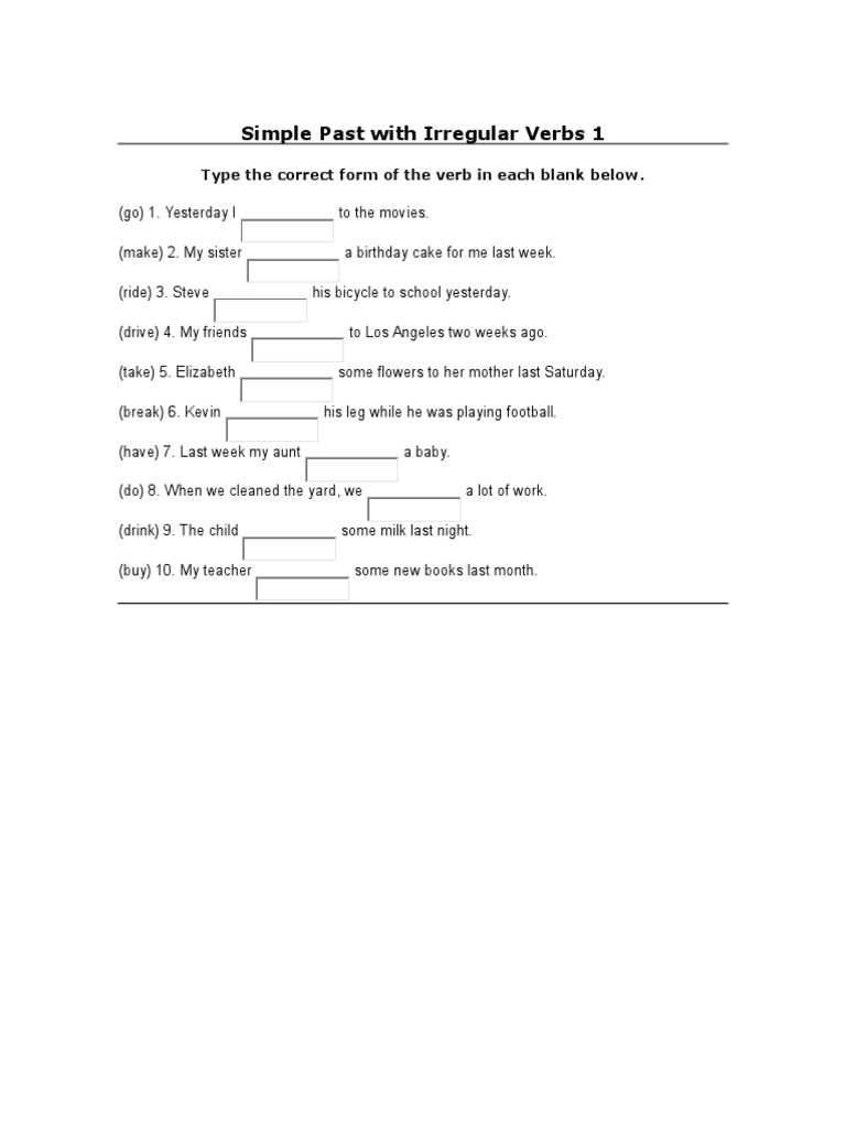 Simple Past With Irregular Verbs 1 | PDF