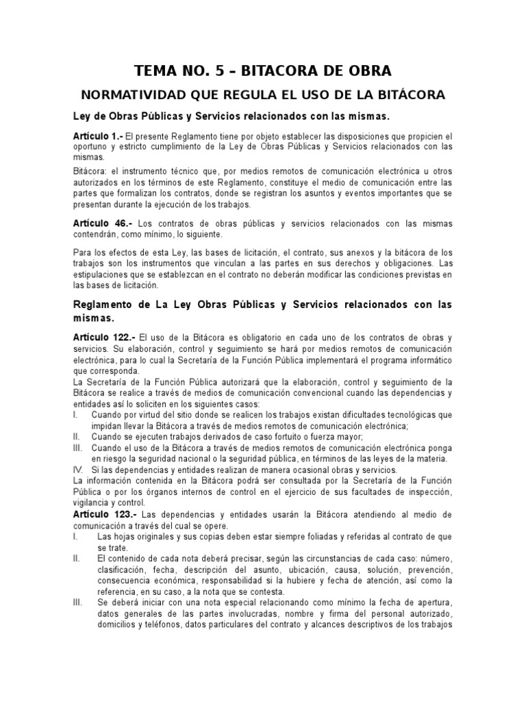 Bitácora de Obra | Descargar gratis PDF | Blog | Regulación