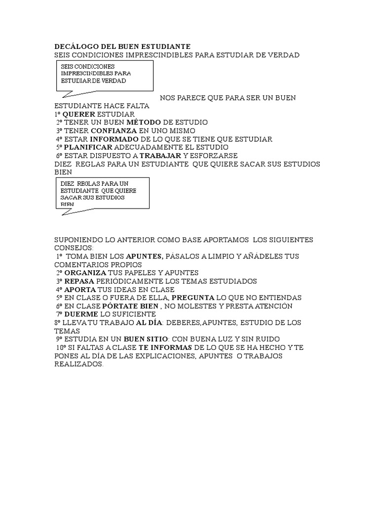 Decálogo Del Buen Estudiante | PDF | Maestros