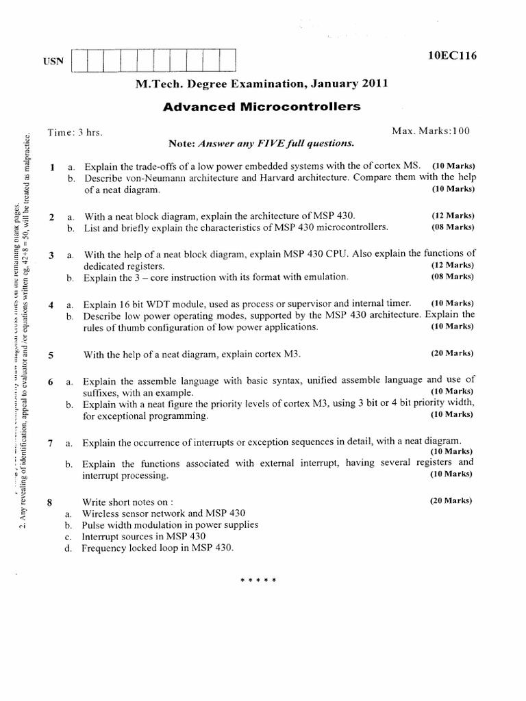 VTU Mtech Advanced Embedded Systems Question Papers Jan 2011-10 | PDF