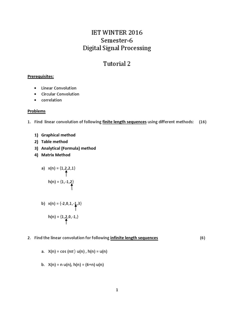 Iet Winter 2016 Semester-6 Digital Signal Processing Tutorial 2 | PDF | Teaching Methods ...