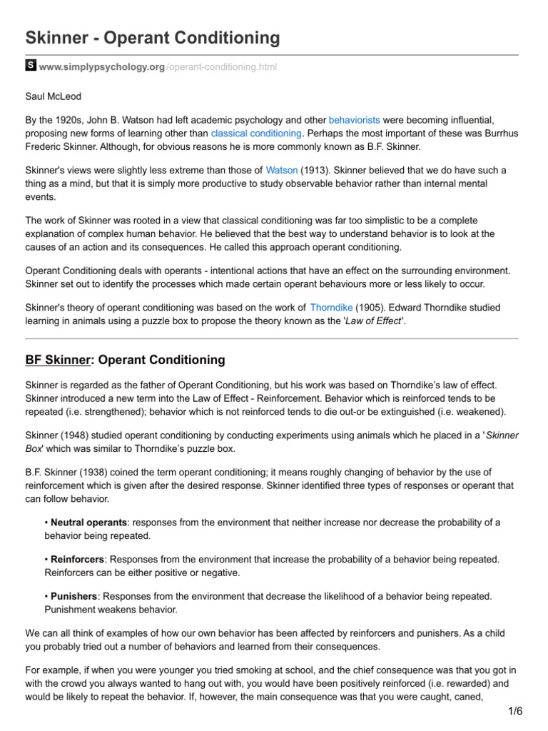 Skinner - Operant Conditioning | PDF | Reinforcement | Behaviorism