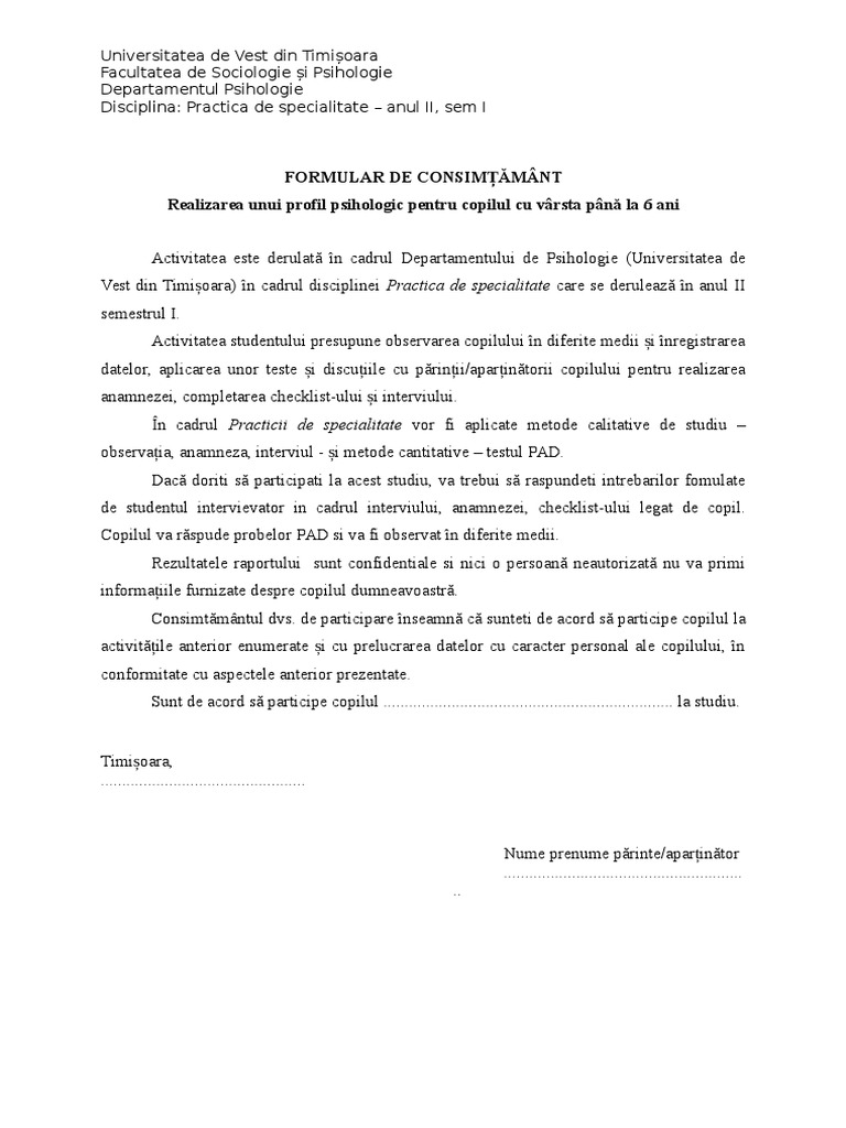 Formular Consimtamant Informat | PDF