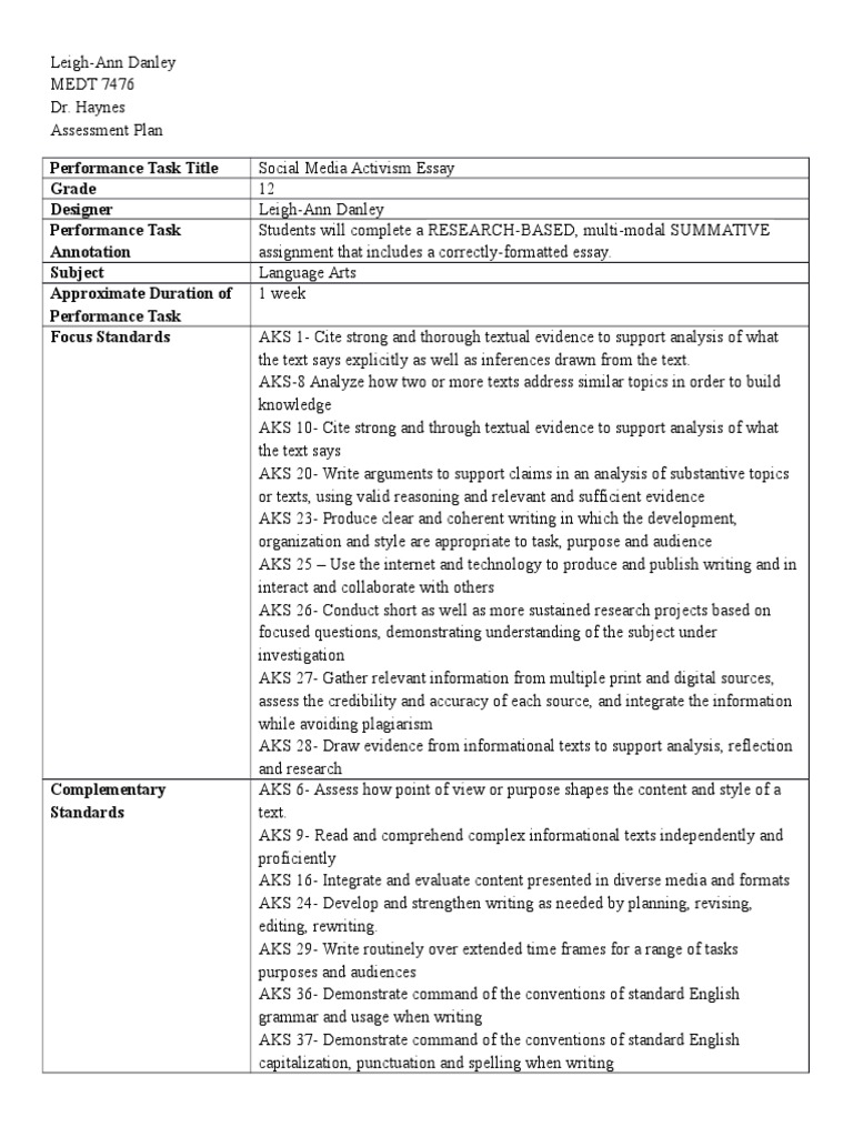 Performance Task Title Grade Designer Performance Task Annotation ...