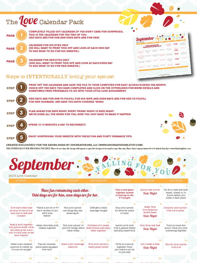 2016 Printable September Love Calendar | PDF | Leisure | Foods
