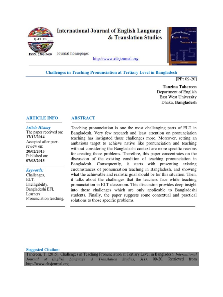 Challenges in Teaching Pronunciation at Tertiary Level in Bangladesh ...