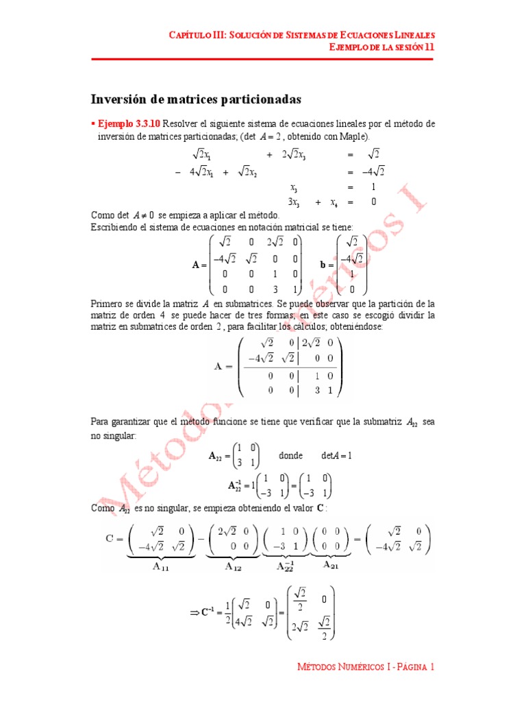 Inversión de Matrices Particionadas | PDF | Matriz (Matemáticas) | Sistema de ecuaciones lineales