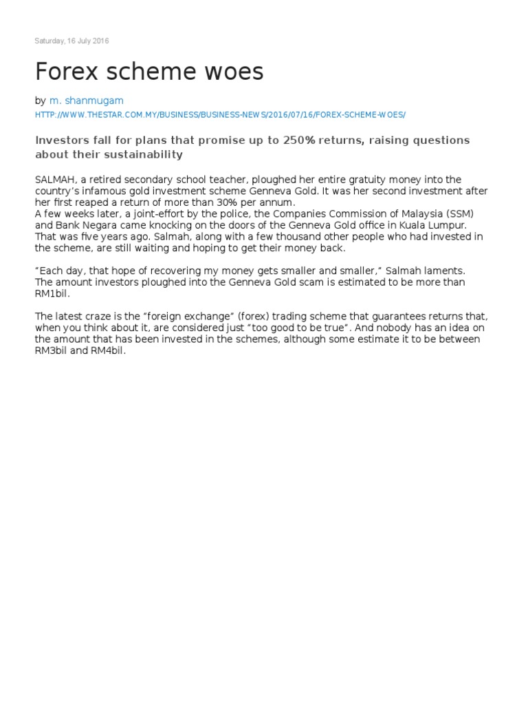 Forex Scheme Woes: Investors Fall For Plans That Promise Up To 250% ...