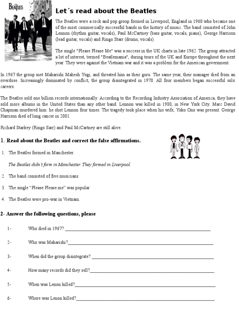 Beatles Formation and Trivia Worksheet | PDF