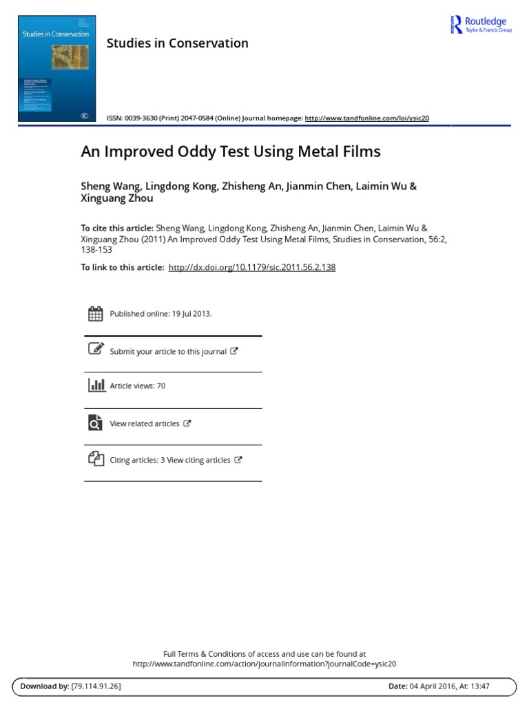 An Improved Oddy Test Using Metal Films | PDF | Cluster Analysis ...