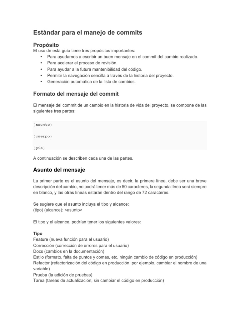Estándar para El Manejo de Commits-Git | PDF