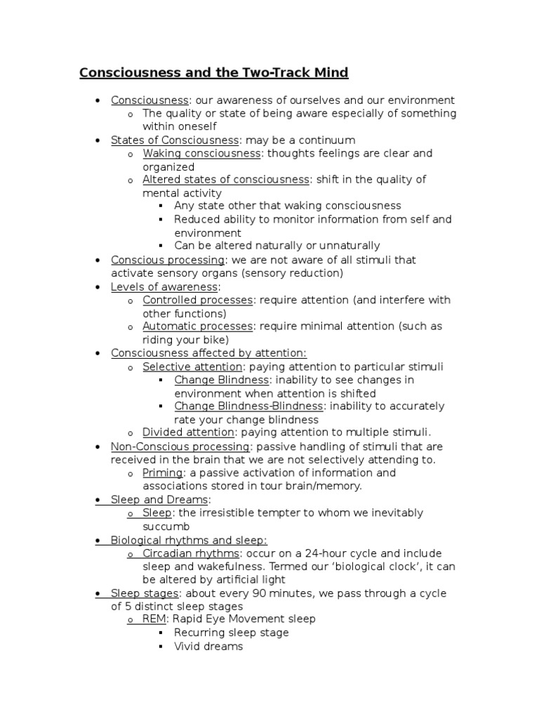 Consciousness and The Two Track Mind | PDF