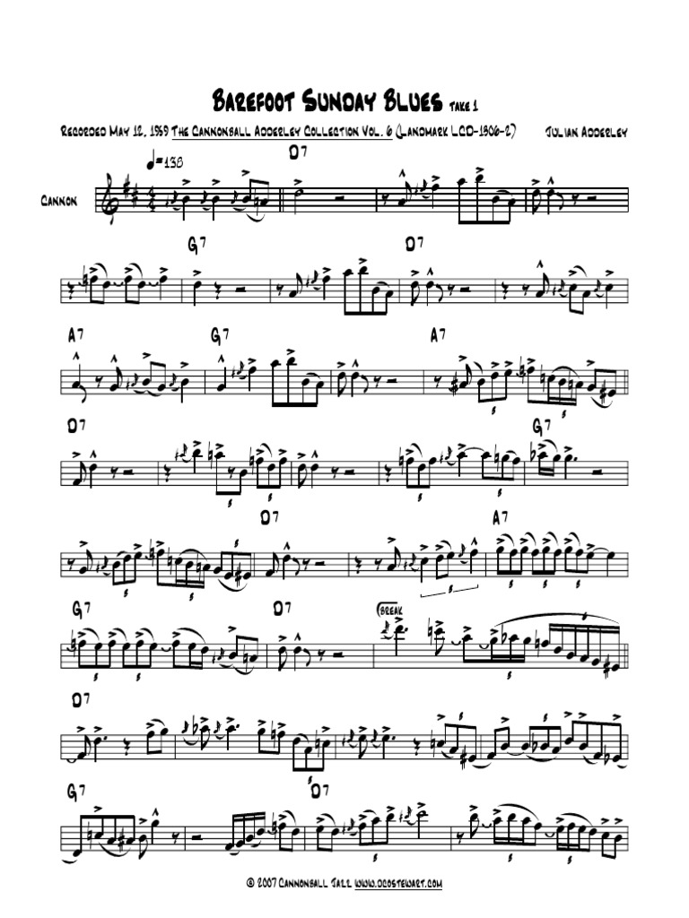 Cannonball Adderley - Barefoot Sunday Blues Take 1 | PDF
