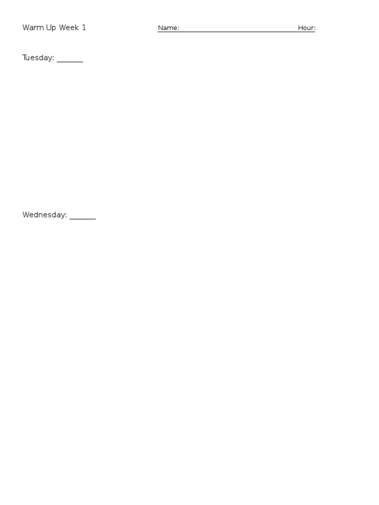 Warm Up Week 1: Name: Hour | PDF