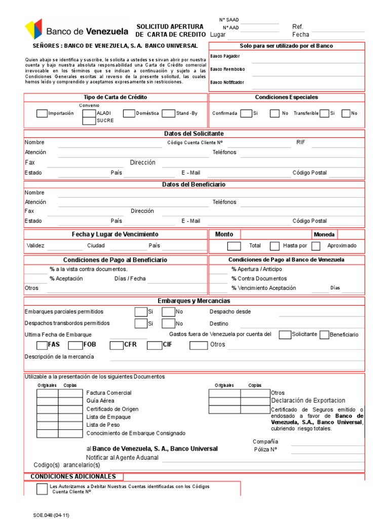Formulario Cartas de Credito SOE.048 | PDF | Carta de crédito | Pagaré