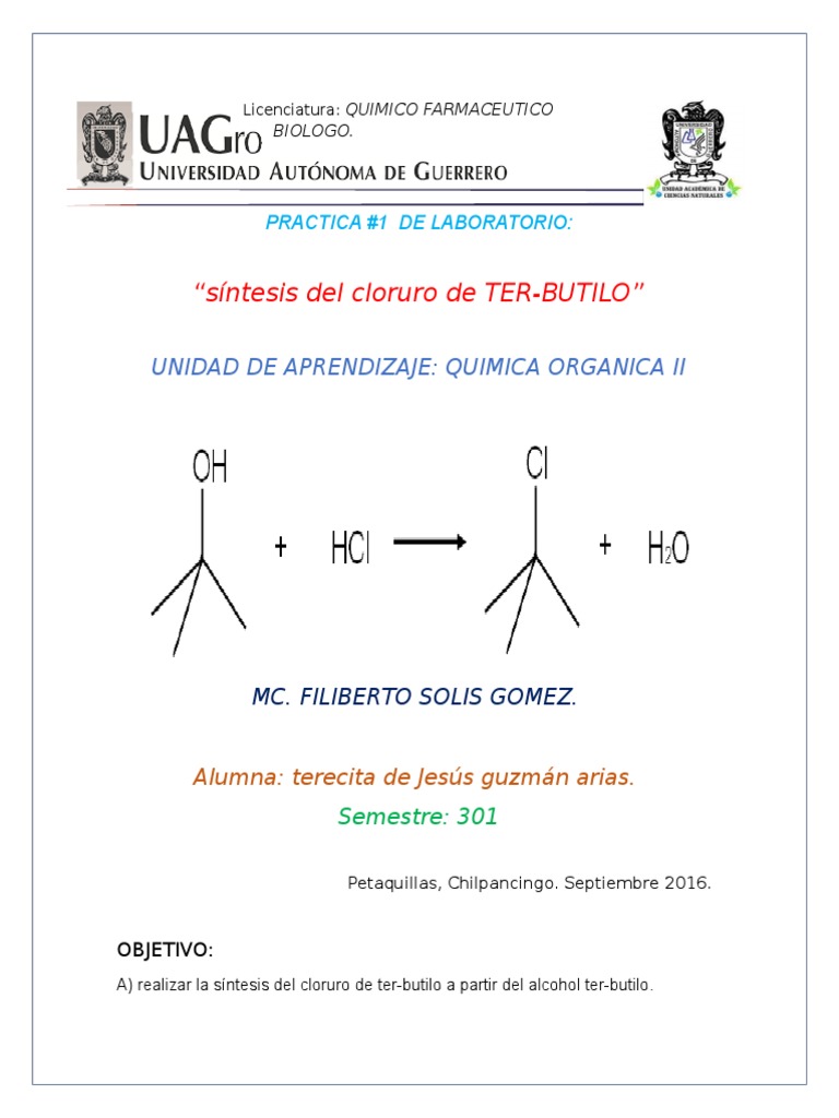 Tere Terbutilo. Practica. | PDF | Alcohol | Cloruro