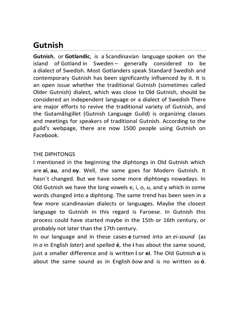 The Evolution of Diphthongs in the Gutnish Language: Exploring How ...