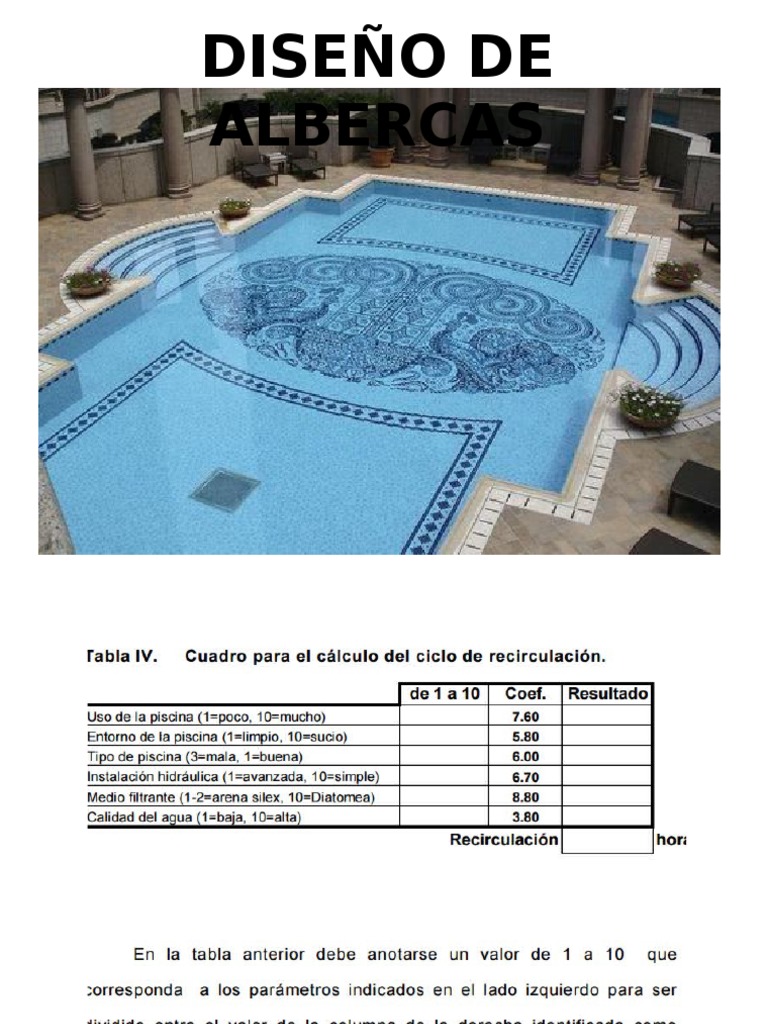 Diseño de Albercas | PDF | Piscina | Filtración