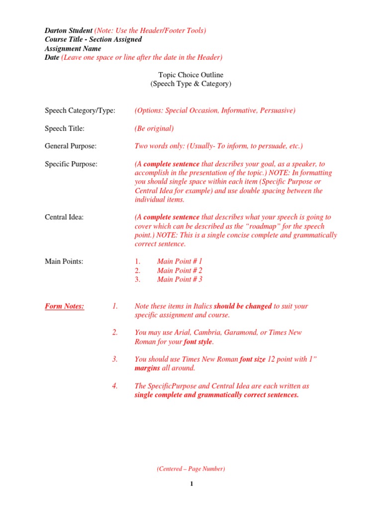 FORM sampLE Topic Choice Outline 1st | PDF