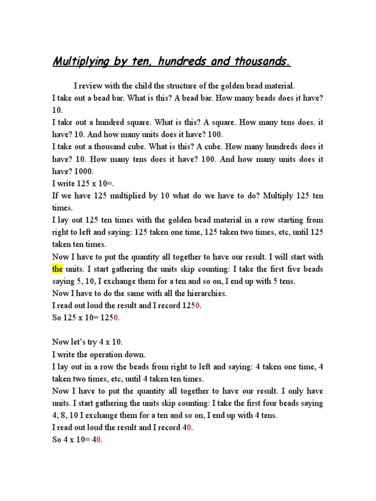Multiplying by Ten, Hundreds and Thousands | PDF | Arithmetic ...
