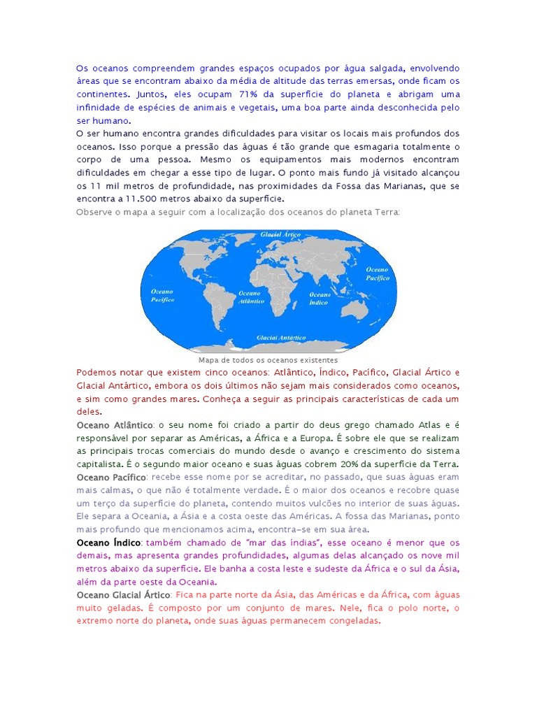 Os oceanos do planeta Terra: características dos cinco oceanos e ...