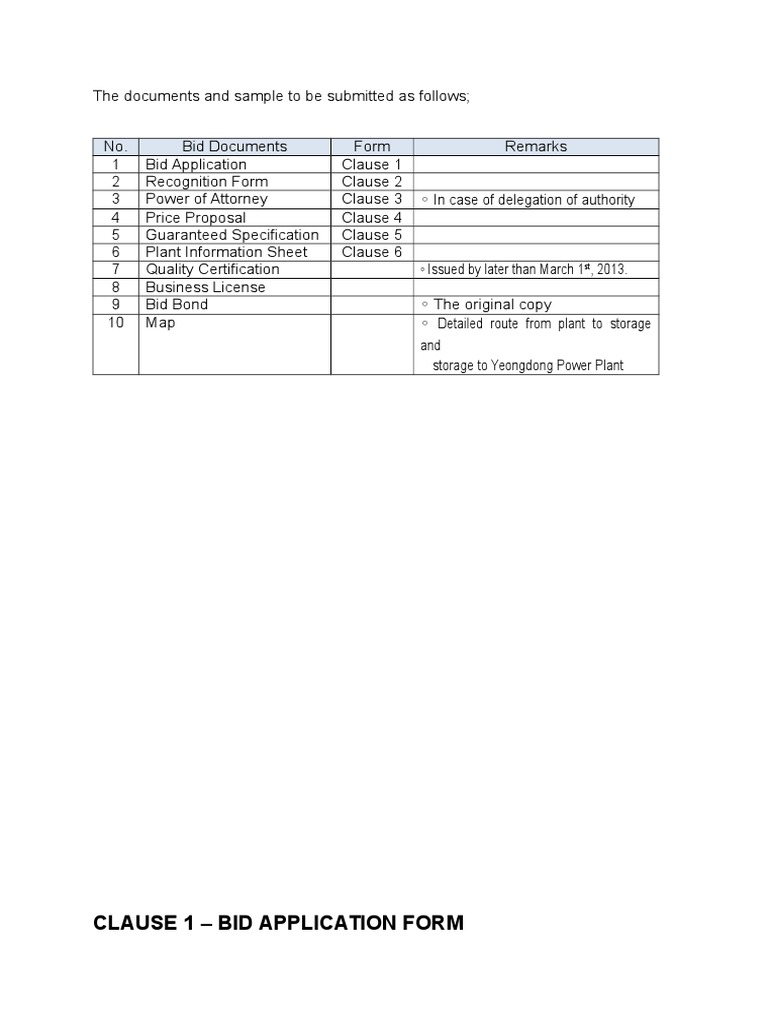 Clause 1 - Bid Application Form | PDF | Chemistry | Energy And Resource