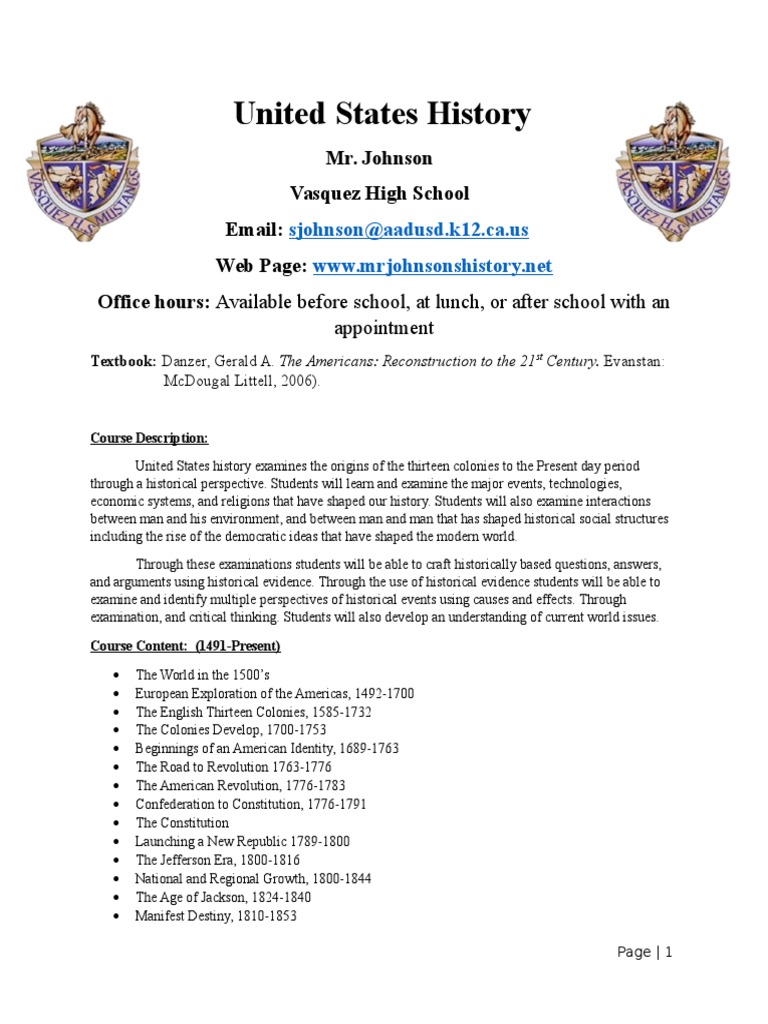 US History Course Overview and Policies | PDF | History Of The United ...