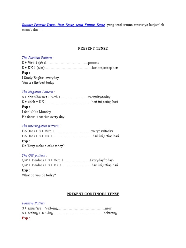 Rumus Tenses Bahasa Inggris | PDF | Grammatical Tense | Perfect (Grammar)
