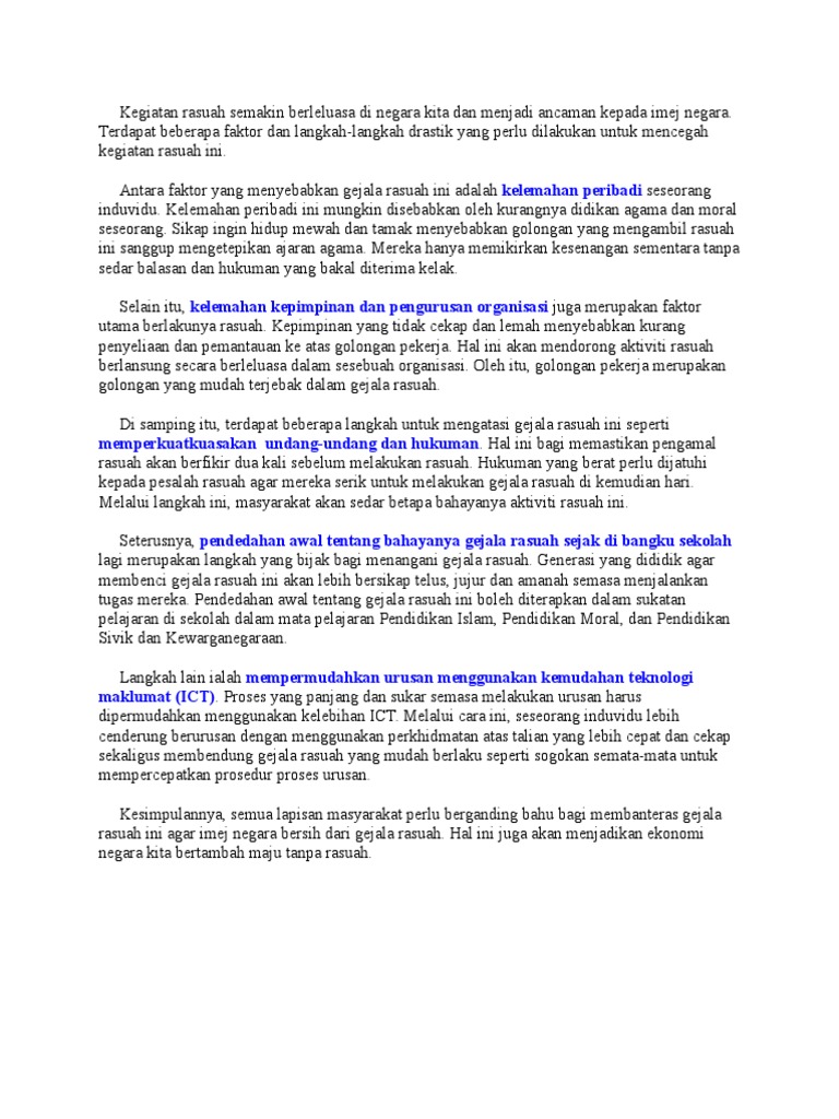 Kegiatan Rasuah Semakin Berleluasa Di Negara Kita Dan Menjadi Ancaman ...