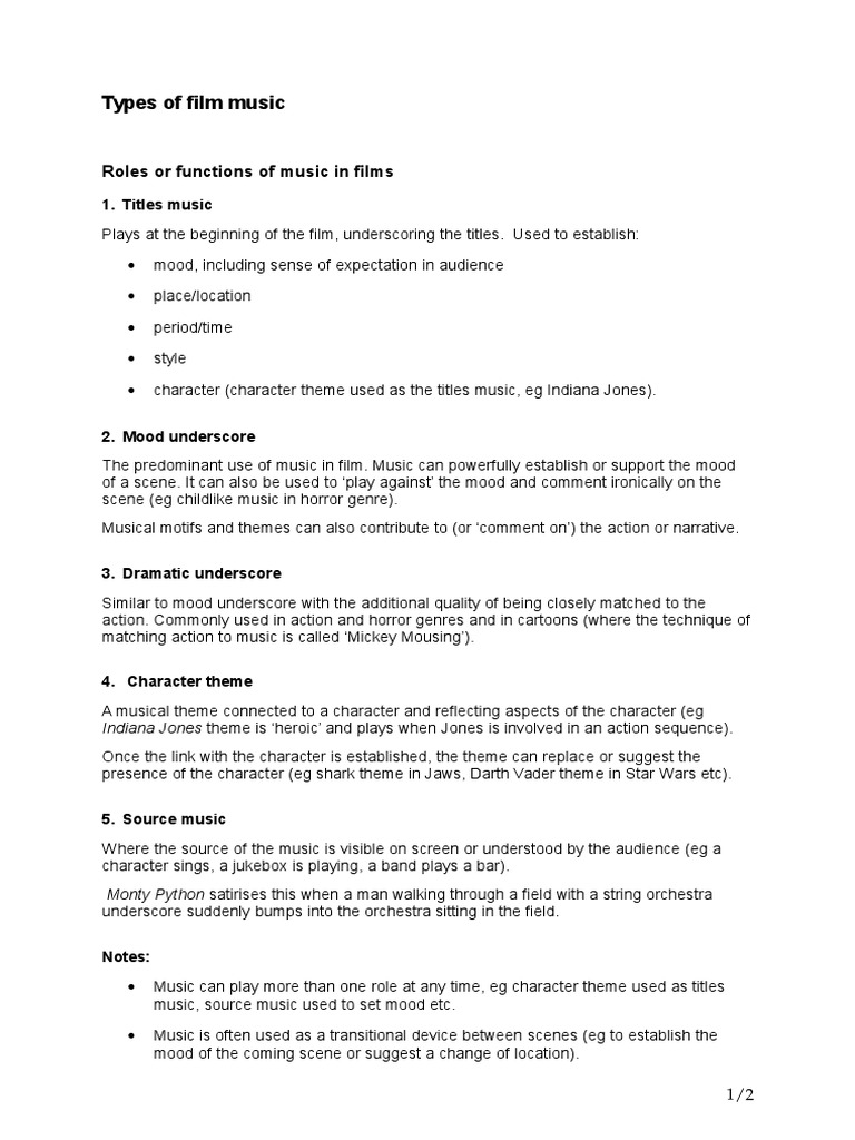 Filmmusic Types of Film Music | PDF