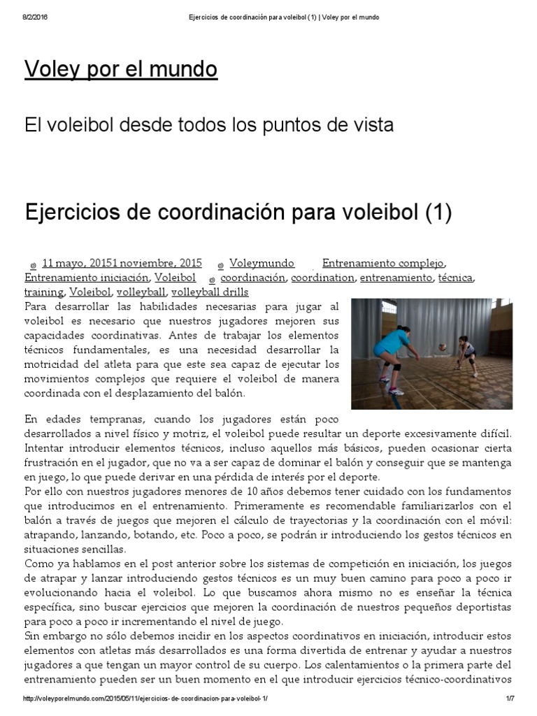 Ejercicios De Coordinación Para Voleibol 1 Voley Por El Mundo Pdf
